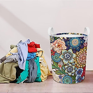 Eheartsgir Bright Blossom Boho Flower Freestanding Laundry Basket with Durable Handle Storage Hamper Collapsible Laundry Baskets for Home Office