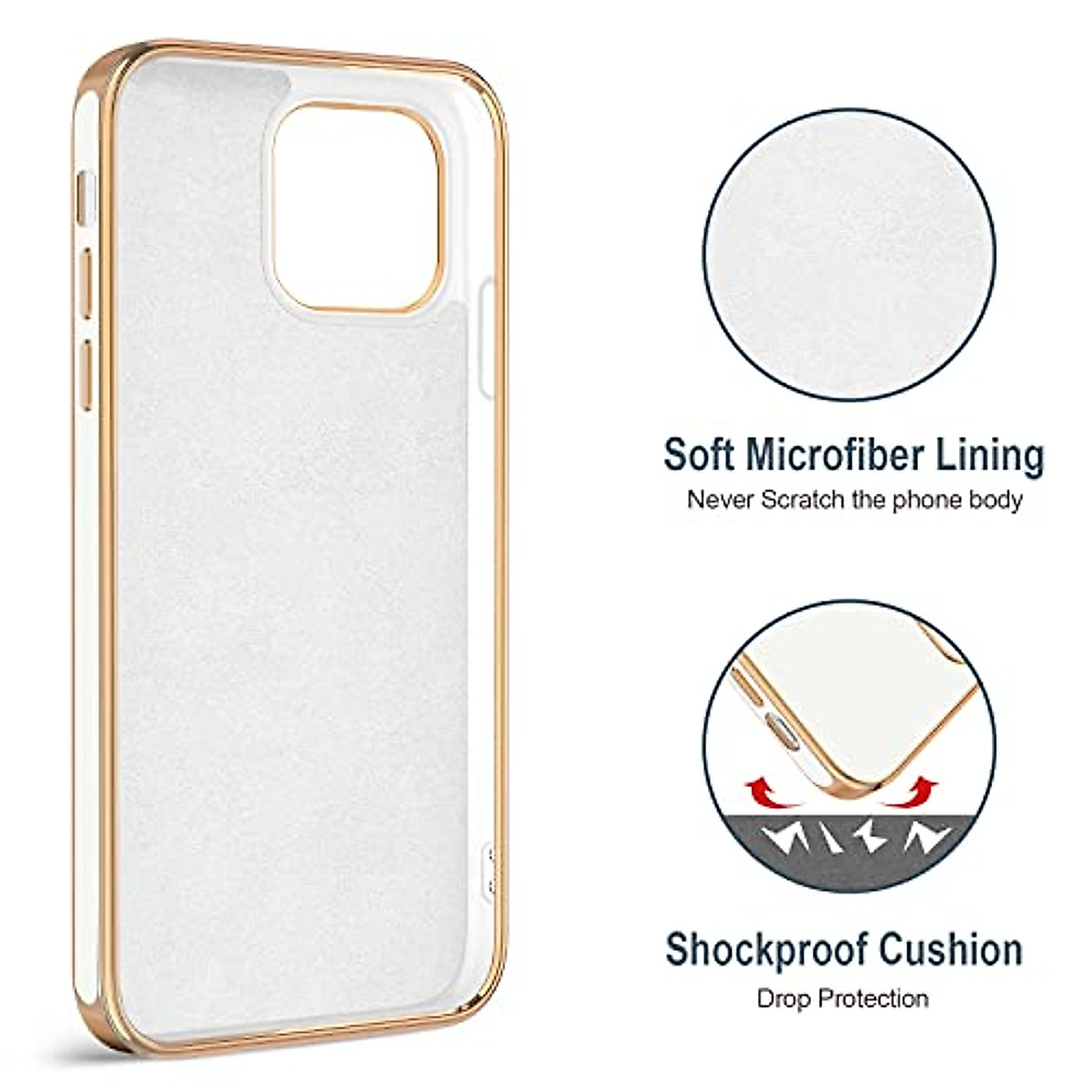 Hython Case for iPhone 14 Pro Case with Ring Stand [360° Rotatable Ring Holder Magnetic Kickstand] [Support Car Mount] Plated Gold Edge Slim Soft TPU Luxury Protective Phone Case Cover, White