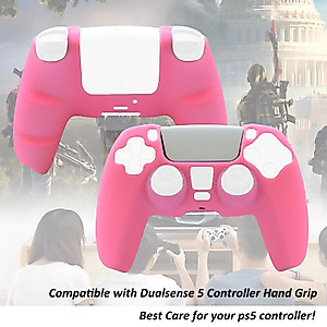 Cover for PS5 Controller Grips,Pandaren PS5 Controller Skin for Sony PlayStation 5 Sweat-Proof Anti-Slip Silicone Cover Hand Grip with 8pcs FPS Pro Thumbsticks Cap(Pink)