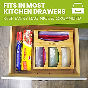 Top Boleng Bamboo Plastic Ziplock Bag Organizer Storage for a Kitchen Drawer and Kitchen Organization, Compatible With Most Ziplock Sandwich and Snack Variety Bags