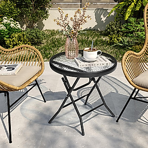 JOINHOM 2 Pieces Outdoor Side Table - Small Patio End Table All Weather, Patio Furniture Sets and Outside Furniture for Pool, Balcony, Deck, Porch, Black