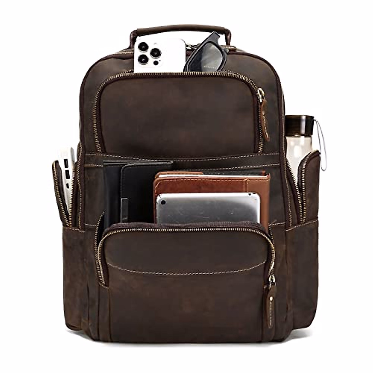 Taertii Full Grain Mens Leather Backpack for 15.6" Laptop Large Capacity 32L Multi Pockets Travel Work Hiking Daypacks