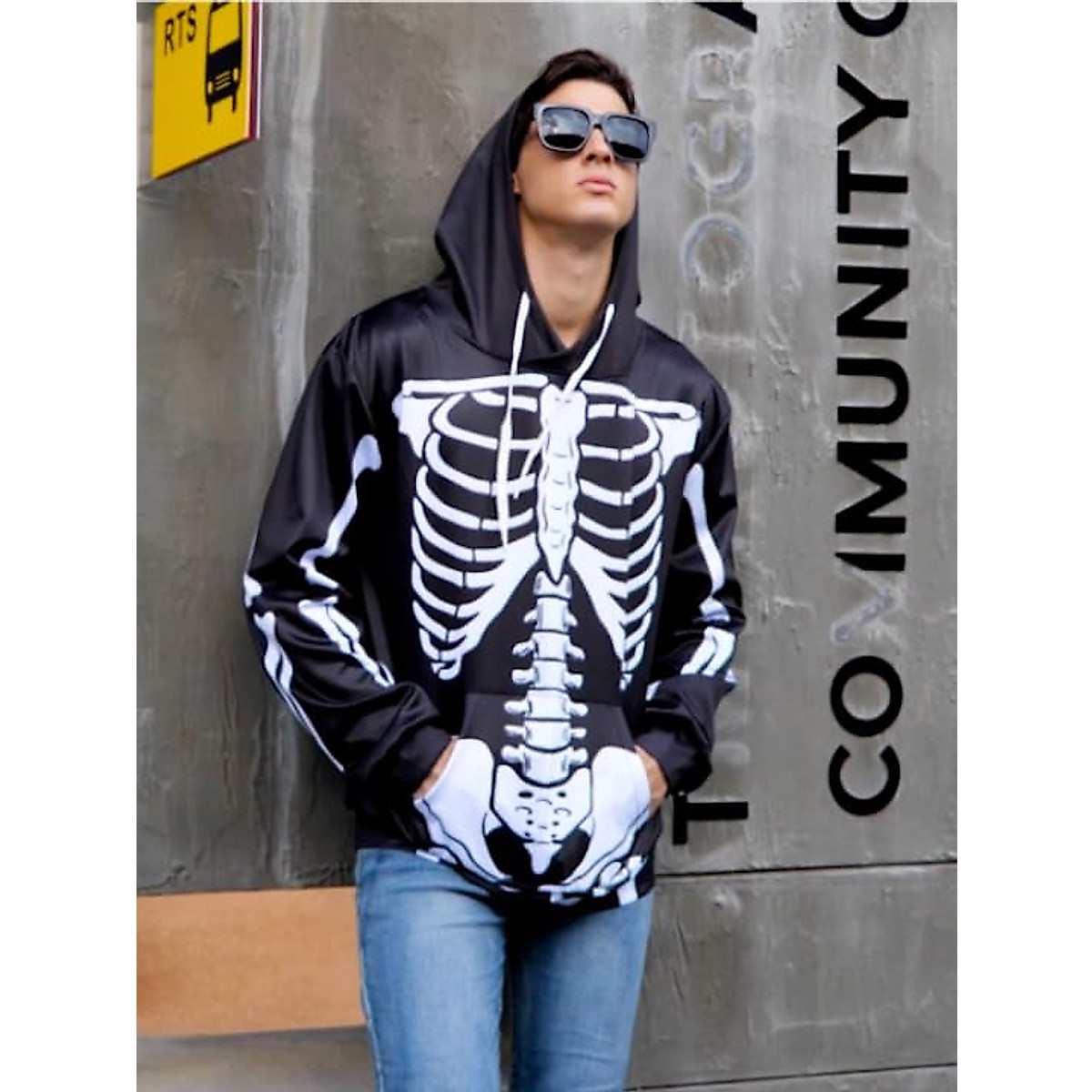 uideazone Boys Hoodies Sweatshirt Tops Funny Skeleton Sweater Pullover Mid-Weight Tracksuit Tops with Pocket Jumper Streetwear …