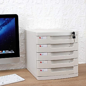 Flat File Cabinet, Drawer Organizer 5-Layers Lockable with Blank Label, Environmentally Friendly Plastic-White (Color : Medium 5-Layers)