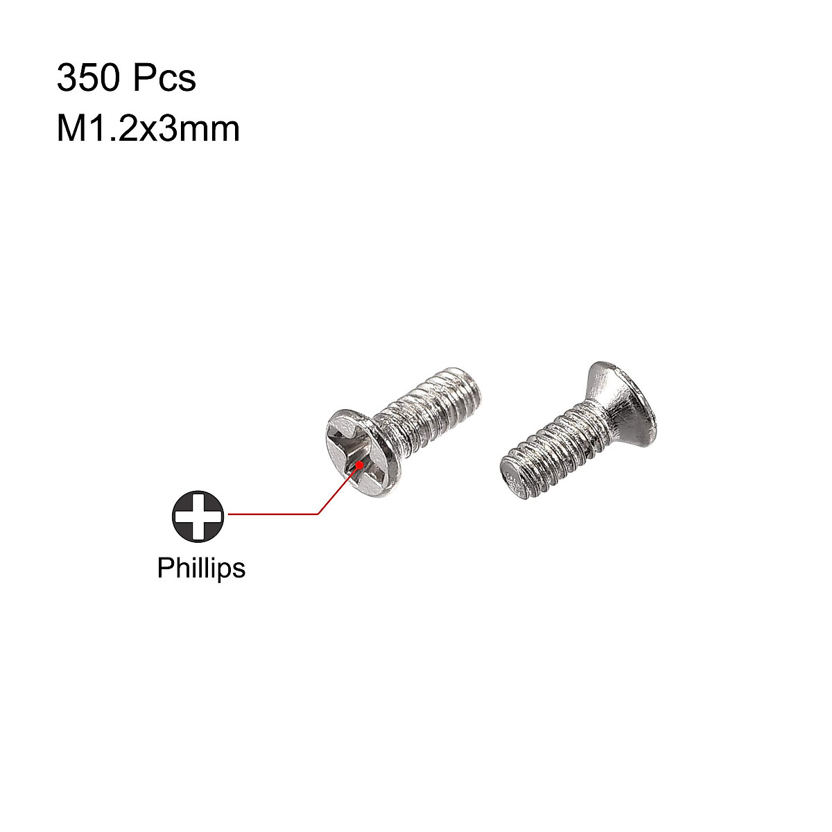 uxcell M1.2 x 3mm Phillips Screw Fastener Silver Tone for Laptop PC TV Fan Switch 350pcs