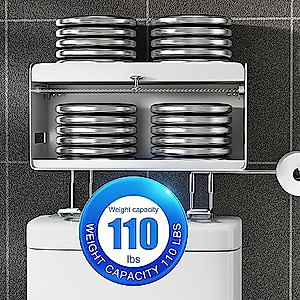 Over Toilet Storage Shelf, 2-Tier Over The Toilet Shelf Organizer for Bathroom, No Drilling Toilet Cabinets with Adhesive Base, Space Saver Behind Toilet Bathroom Organizer Rack for Paper Shampoos（S）