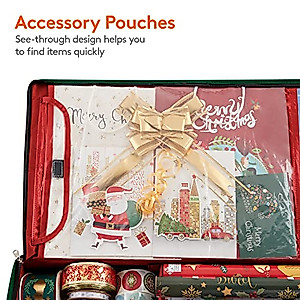 Lifewit Wrapping Paper Storage Containers with Interior Pockets, Fits 18-24 Standard Rolls, Gift Wrapping Organizer Storage for Wrapping Paper, Bows, Ribbons, 40" Length, Red