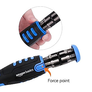 Amazon Basics 12 Piece in-1 Magnetic Ratchet Screwdriver, Blue, Black, Silver