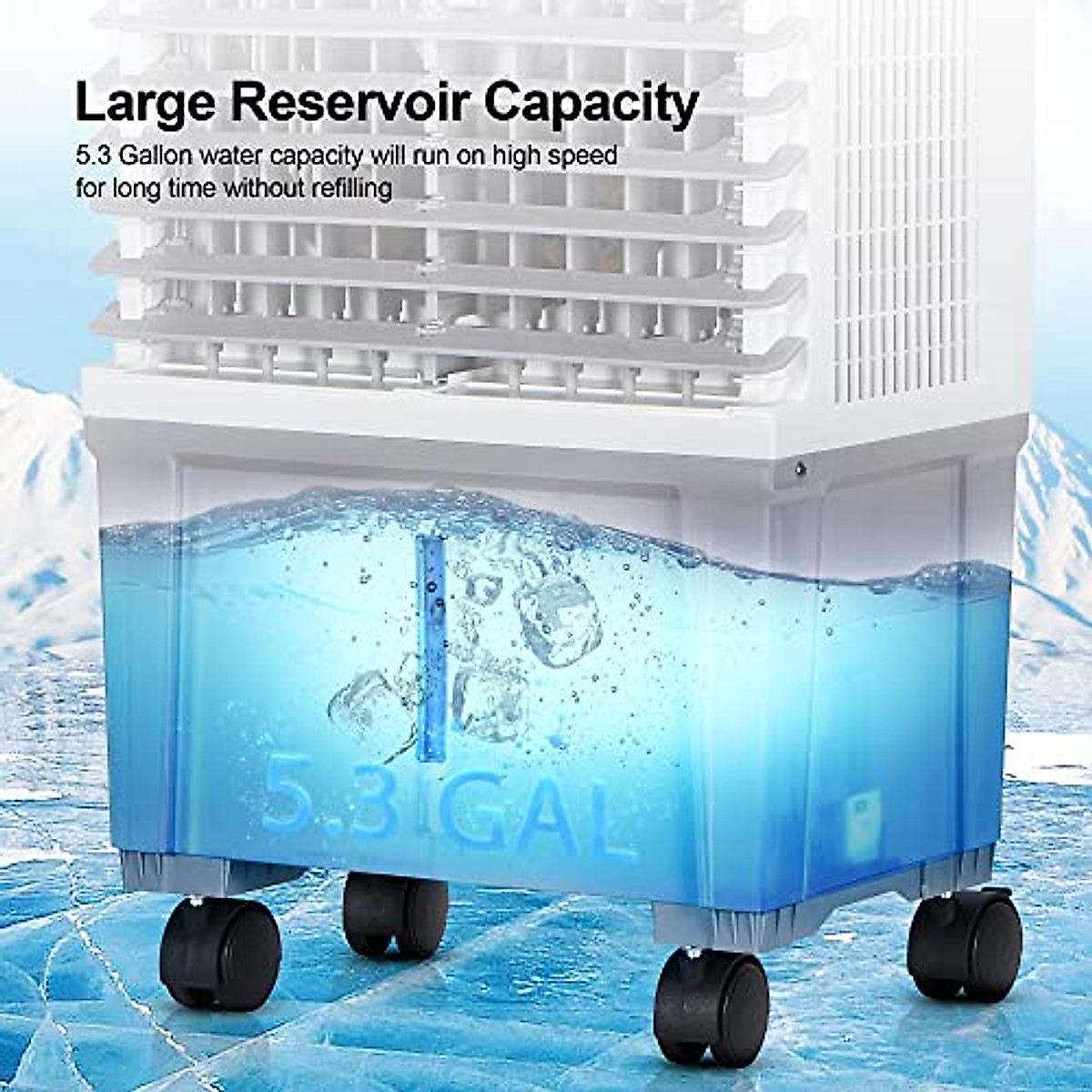 Uthfy Evaporative Air Cooler, Swamp Cooler with 5.3 Gallon Reservoir, 4 Ice Box, Remote, 12H Timer, 70°Oscillation Air Cooler Cooling Fan with 3 Speeds for Bedroom Home Office