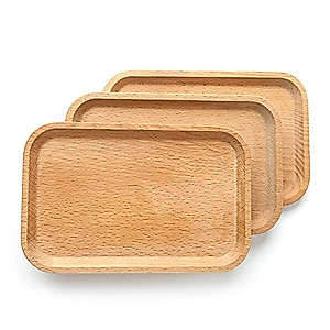GEEKLLS Breakfast Tray Solid Beech Wood Rectangular Dinner Plate Western Food Rectangular Round Corners Snack Dessert Serving Tray