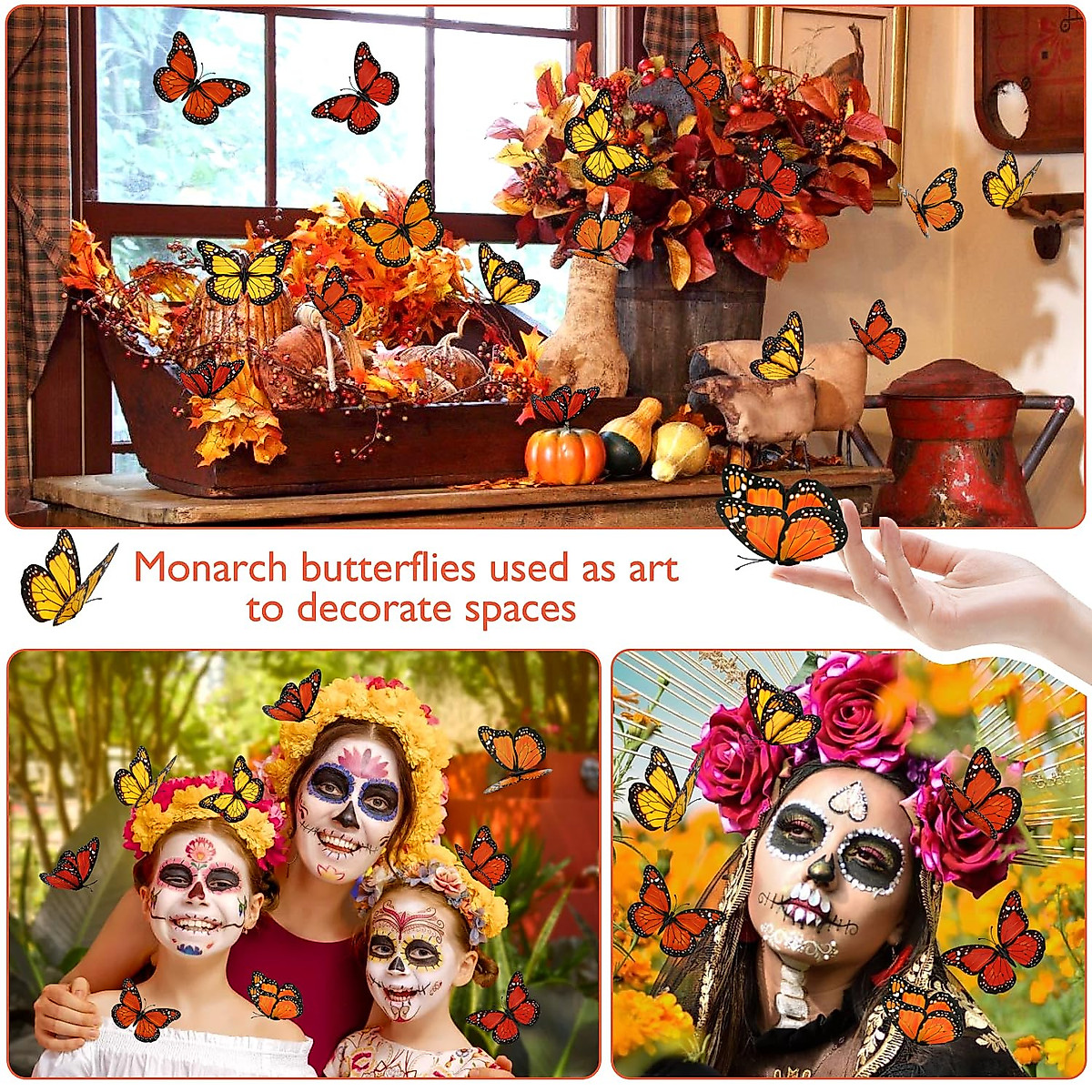 40Pcs Monarch Butterfly Decorations Bulk,4.72'' Halloween Butterfly Wall Decor Artificial Monarch Butterfly Magnetic Butterfly Decor 3D Monarch Butterfly Wall Decal for Craft Home Wall Bedroom