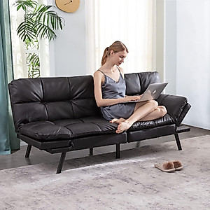 Hcore Convertible Couch, Memory Foam Futon Sleeper, Loveseat Sofa Bed Sofabed, Bright Black