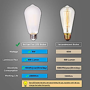 Vintage LED Bulbs ST64 6W Equivalent 60W, 2700K Warm White 800lm Dimmable Brightness LED Light Bulbs with E26 Base and Frosted Glass Cover, Pack of 3 (2700K, 6W)