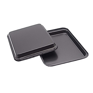HYTK 2 Small Baking Sheets 9.45 X 7.09 Inch (Inner 7.5x6) Mini Cookie Tray Toaster Conventional Oven Pan Nonstick No Warp Magnetic Bakeware for 1 or 2 Person