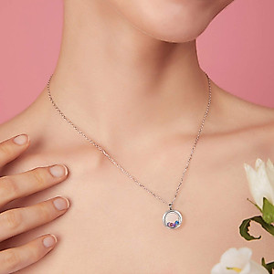 EVERLEAD Locket Necklace, DIY Floating Round Locket Pendant, Living Floating Memory Necklace for Women Friendship Necklace Memory Nostalgic