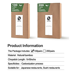 LOROTOCO 100Pairs Bamboo Chopsticks Disposable | Japanese | Sushi | Separated | Non Slip | Pointed Chopsticks-（9.45in）