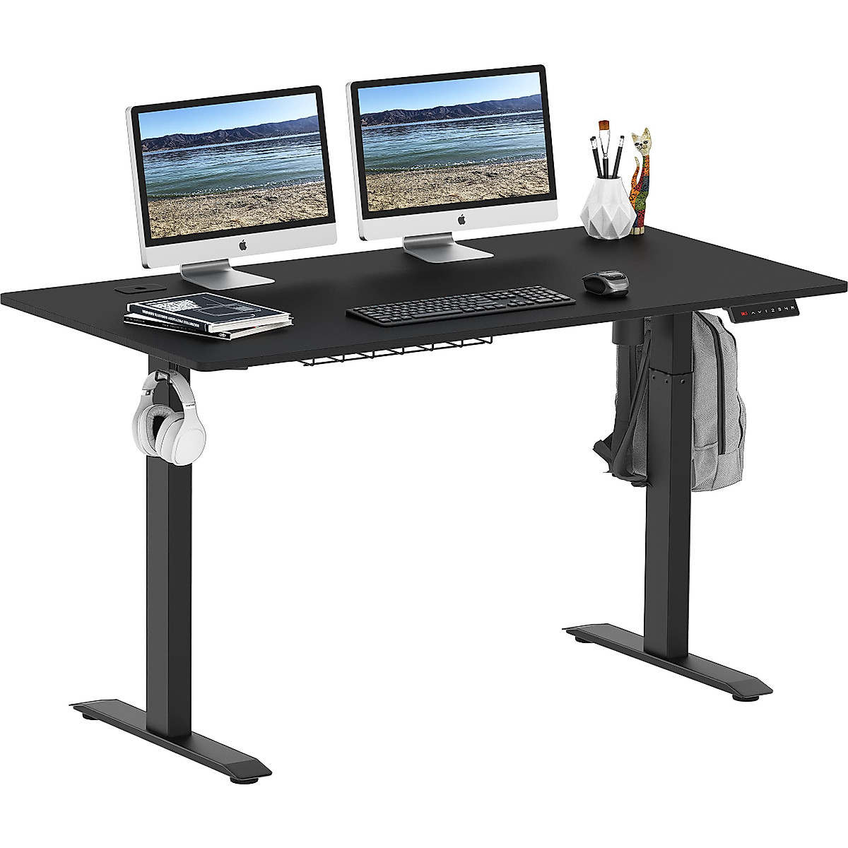 SHW 55-Inch Large Electric Height Adjustable Standing Desk, 55 x 28 Inches, Black