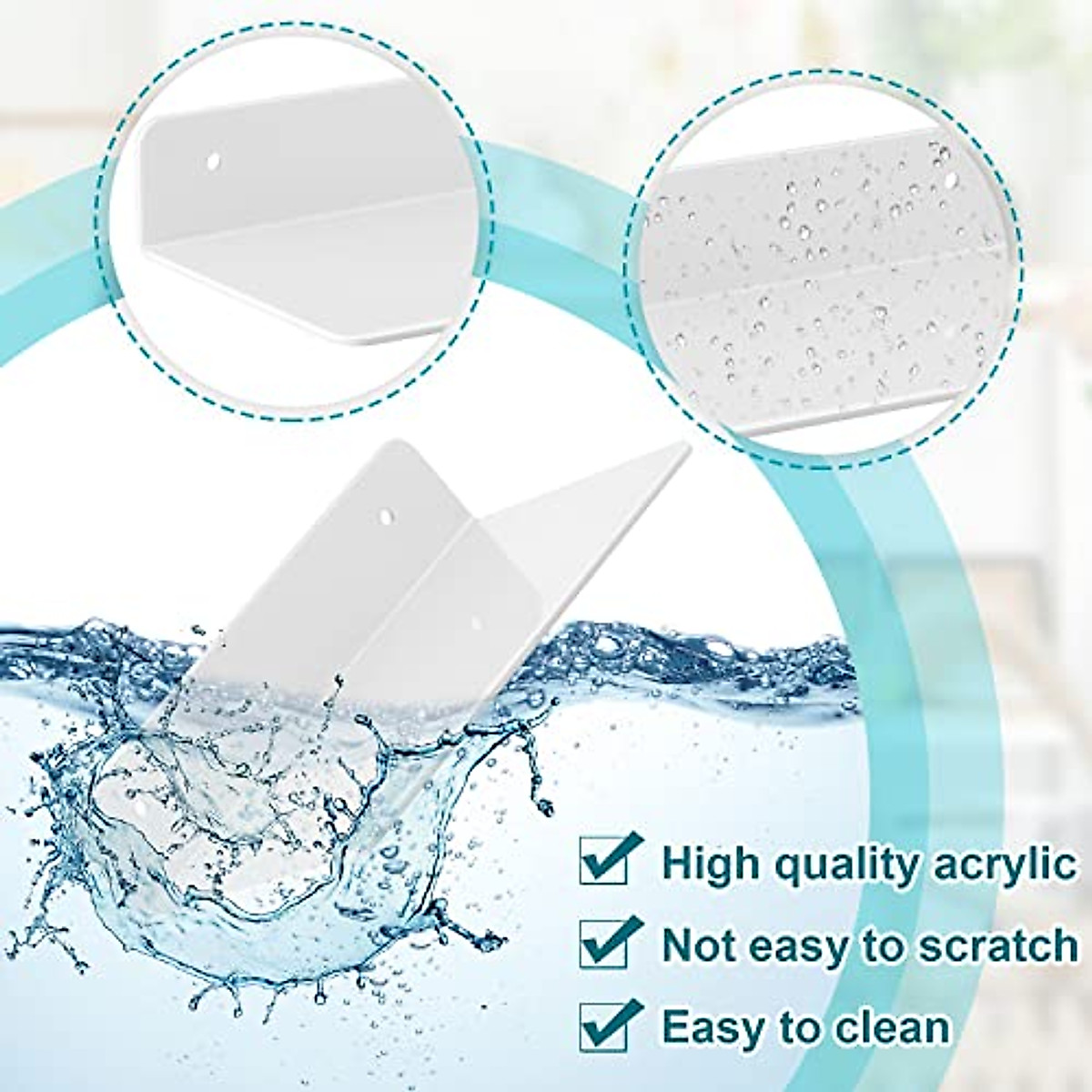 Geelin 4 Pcs Acrylic Floating Shelves White Acrylic Wall Shelf Small Wall Mounted Acrylic Shelves with Adhesive Screw for Wall Corner Bathroom Book Storage Decoration, 7.9 x 4.7 x 1.6 inches