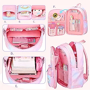 Kawaii Backpack Pink Girls Backpack Starry Rainbow Bookbag Cute Fashion Backpack Laptop Travel Bag (Pink-16.5in)