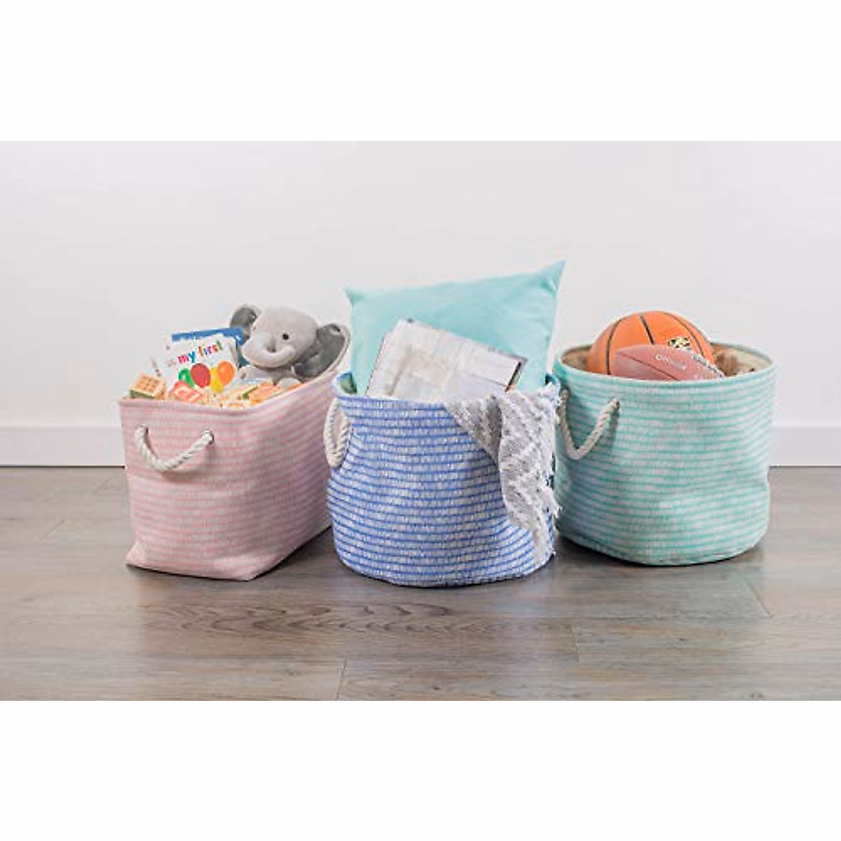 DII Polyester Container with Handles, Keeping Score Storage Bin, Medium Round, Aqua