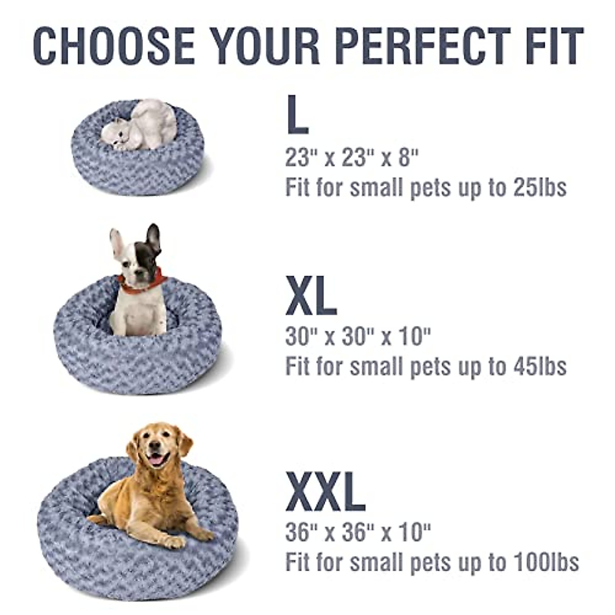 PAWOLOGY Ultra Calming Cuddler Plush Donut Beds, Beanbag Style Ball Bed, Non-Slip Bottom,Washable, for Dogs/Cats/Small Animal, 23 inch, Dark Grey