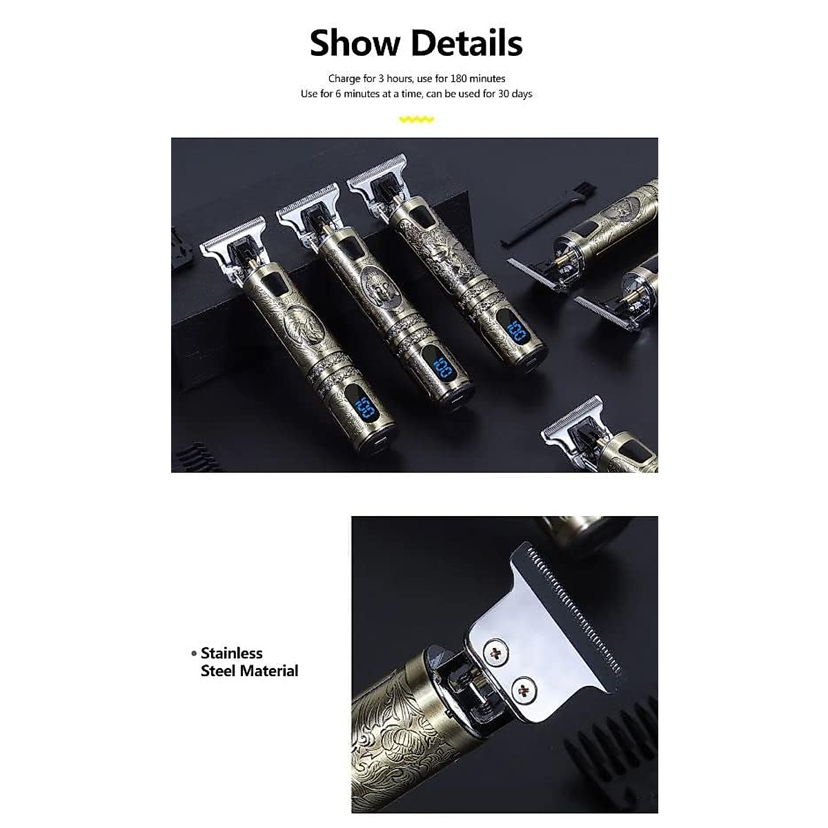 Hair Clippers with LED Display, Professional Hair Trimmer Zero Gapped T-Blade Trimmer Cordless Rechargeable Edgers Clippers Electric Beard Trimmer Wireless LCD Display