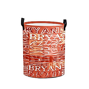 Custom Laundry Basket Personalized Collapsible Laundry Hamper with Name Customized Dirty Clothes Storage Basket with Handle for Bedroom (Name Orange)