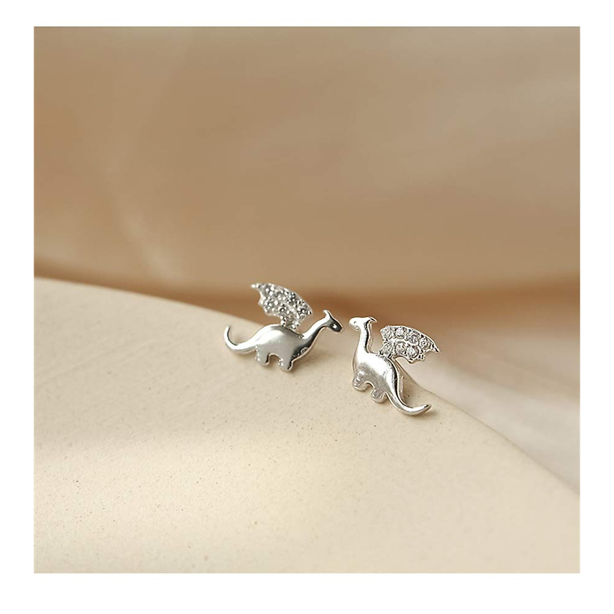 Small Dragon Earrings Stud for Women Girls Sterling Silver Hypoallergenic Cubic Zirconia Tiny Dinosaur Brontosaurus Animal Cartilage Tragus Post Polished Fashion Cute Jewelry Birthday Gifts (Silver)