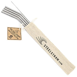 Metal Straws - 4 Reusable Stainless Steel Straws w/ Cleaning Brush in Cloth Bag - Straw fits 20 Ounce Tumblers