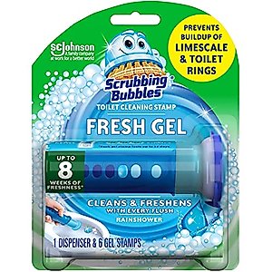 Scrubbing Bubbles Toilet Bowl Cleaning Gel Starter Kit, Includes Dispenser and Gel, Glade Rainshower Scent, 6 Stamps