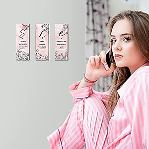 Qunclay 3 Pcs Pink Flower Inspirational Wall Decor Art Gift Wooden Motivational Hanging Christian Quotes Floral Decor for Women Girl Living Room Gift (11.81 x 3.94 x 0.2 Inch,Pink)