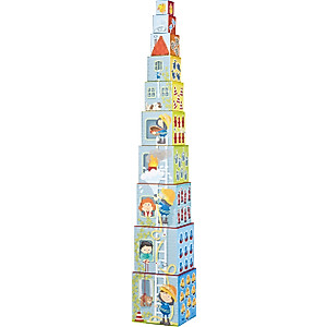 HABA Fire Brigade Sturdy Cardboard Nesting & Stacking Cubes - Reinforcing Numbers 1-10 with Rescue Themes on Each Side