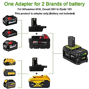 ZLWAWAOL DM18RL Battery Adapter Converter with USB Socket Compatible for Dewalt 20V & Milwaukee 18V Li-Ion Battery Convert to Ryobi 18V P108 ABP1801 Battery