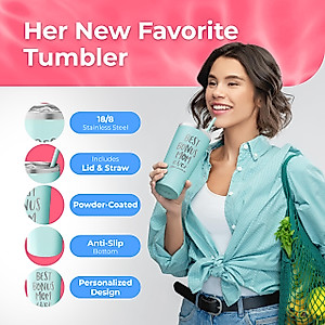 Best Bonus Mom Stainless Steel Coffee Mug with Insulated Travel Tumbler and Straw - Birthday Gift for Bonus Mom, Best Mom Ever, Friend, and Work Mom - Stepmom Travel Coffee Cup, Coffee Tumbler