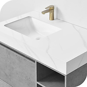 HERNEST 36 Inch Floating Bathroom Vanity Wall Mounted Bathroom Cabinet with Slate Tabletop, Ceramic Basin Sink and Storage Drawer Grey Small Floating Vanity Bathroom for Washroom