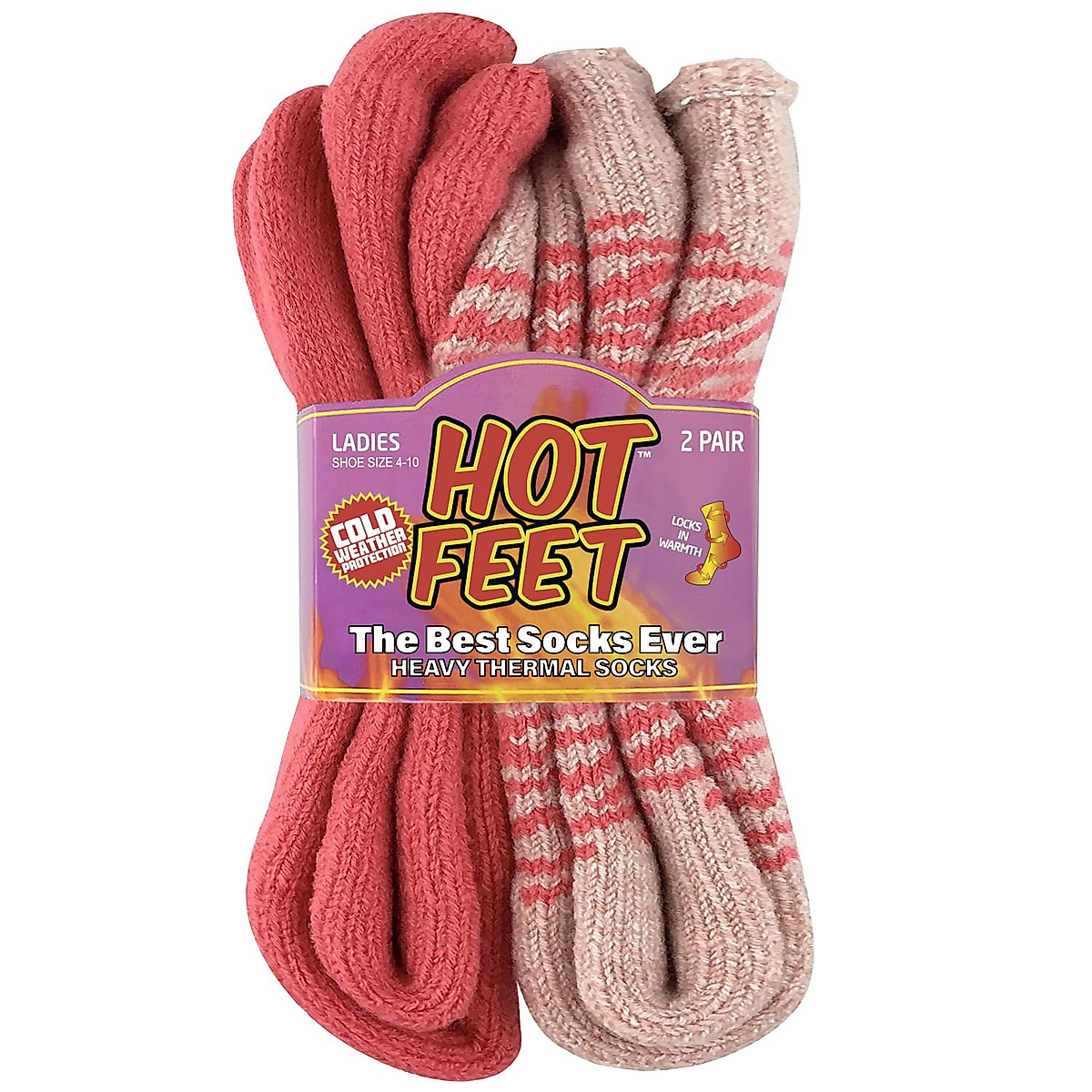 HOT FEET Thermal Socks For Women - Warm & Thick Insulated Crew Socks for Cold Winter Weather, Cute Colorful Womens Warm Socks. Pink/Marl