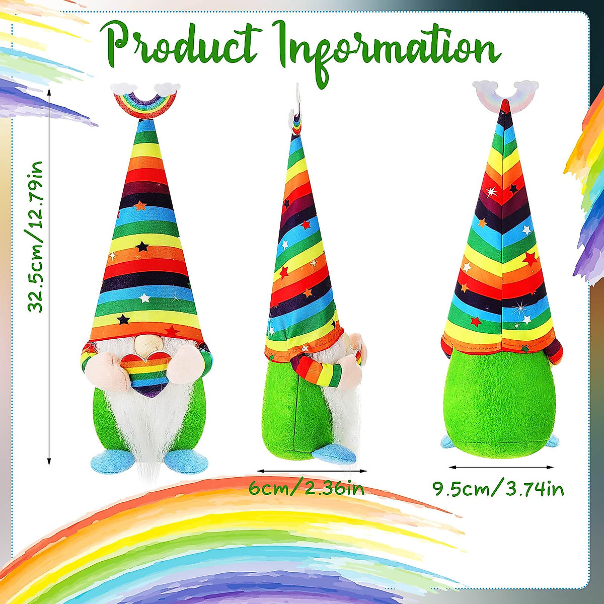 2 Pieces Large Rainbow Gnome Decoration Nisse Pride Gnome Ornaments Gnome Rainbow Plush Decor Felt Gnome Tiered Tray Ornaments Scandinavian Tomte Gnome Sign for Christmas Home Farmhouse Decoration