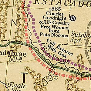 1881 Lonesome Dove/Comanche Moon Wars & Great Cattle Trails Map 2nd Ed. 26"W x 34" H