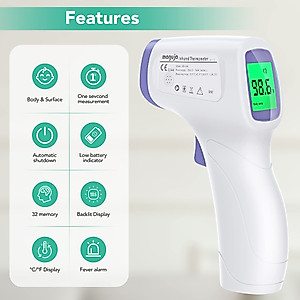 Thermometer for Adults and Kids Forehead Thermometer for Kids Digital Touchless Thermometer Infrared Forehead Thermometer with 3 in 1 LCD Display Fever Alarm and Memory Function