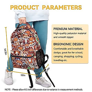 MEETUHONEY Red Panda Backpack for Girls - 16 Inch Cute Backpack for School - Orange Lightweight Durable Bookbag for Kids