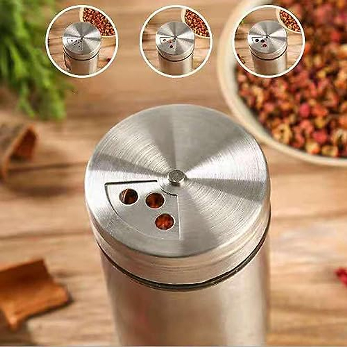 Salt Shaker, 80ml Seasoning Pepper Bottles with Rotary Cap, Stainless Steel Spice Dispenser, Spout Shape Salt Shaker, Salt Grinder and Container for Home Hotels Black Pepper White Pepper and Salts