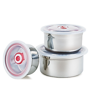 JASINCESS Stainless Steel Food Storage Containers - Set of 3 Reusable Silicone Lids and Storage Containers Suitable for lunch boxes pre-meal preparations snacks at home (Red)