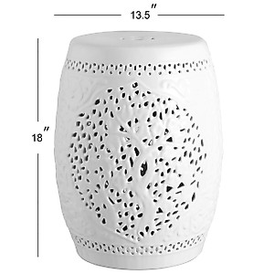 JONATHAN Y TBL1002A Tree of Life 18" Ceramic Garden Stool, Coastal, Contemporary, Modern, Transitional, Side Table, Plant Stand, Spill-Proof, Living Room, Garden Room, Patio, White