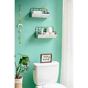 Dahey Farmhouse Galvanized Wall Basket Decor Bathroom Storage Bin Organizer Rustic Metal Wall Planter Wire Back Hanging Shelves for Bedroom Living Room Kitchen Apartment Entryway Laundry, Set of 2