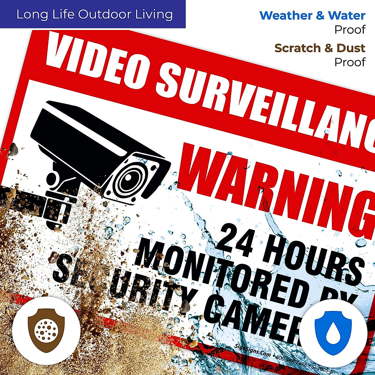 Sigo Signs 24 Hour Video Surveillance Sign, 6 Pack, 4 Mil Sleek Vinyl Decal Stickers Weather Resistant Long Lasting UV Protected and Waterproof Made in USA