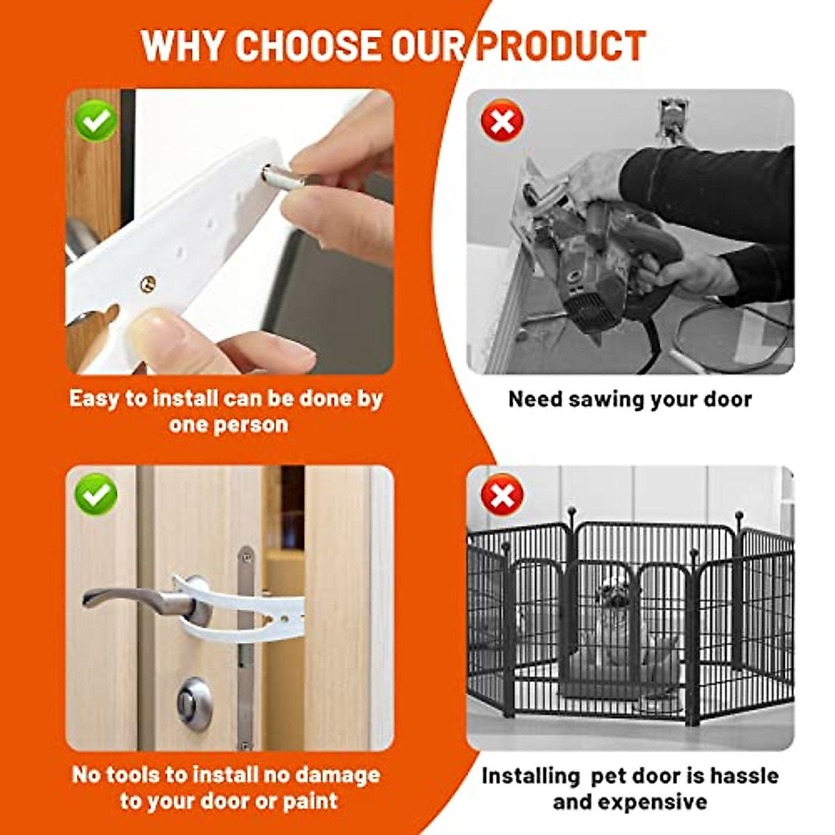 2PCS Cat Door Holder Latch - Cat Door Alternative - No Need for Baby Gate and Pet Door Installs Fast Flex Latch Strap Let's Cats in and Keeps Dogs Out of Litter & Food - Super Easy to Install (L)