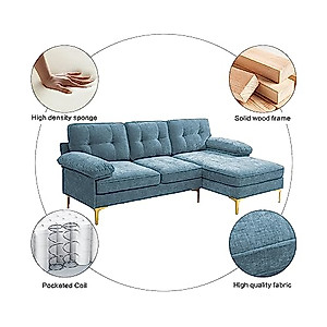 MAEVIS 79" Modern Sectiaonal Fabric Sofa Couch for Living Room,Comfortable Small Sofa, Chenille L Shaped Sofas with Solid Wood Frame, Detachable Cover and Armrest, Easy to Install(Light Blue)