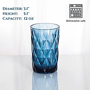 Bandesun Drinking Glass set of 6 Modern Glassware Diamond Pattern Tumbler Cup（12 OZ），for Water，Cocktail，Milk，Juice and Beverage