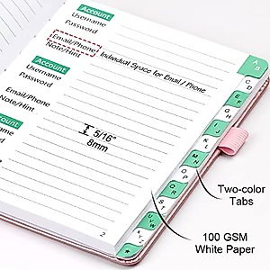 Password Book with Alphabetical Tabs, UpUGo Internet Address and Password Keeper Notebook for Computer & Website Logins, Medium Compact Size, Rose Gold