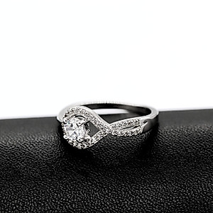 Uloveido Rhodium Plated Teardrop Hollow Swirl Infinity Ring Lab Created Diamond Wedding Anniversary Rings for Women (Size 9) WX022